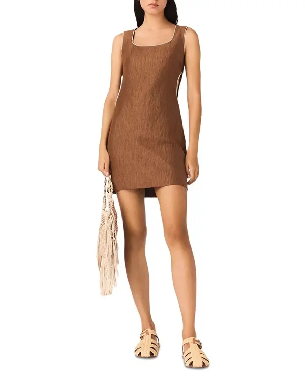 Maje Linen Blend Cut-out Mini Dress