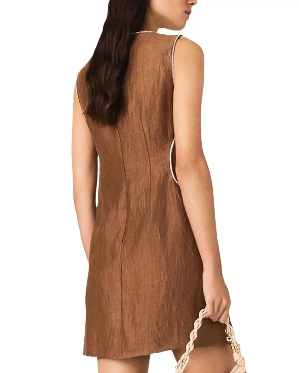 Maje Linen Blend Cut-out Mini Dress