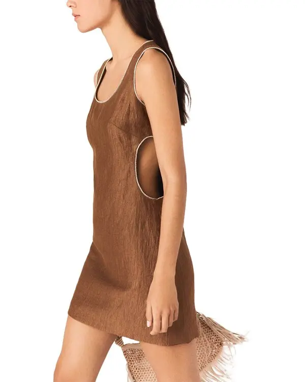 Maje Linen Blend Cut-out Mini Dress