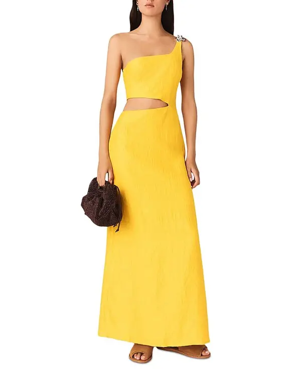 Maje Asymmetrical Linen Blend Maxi Dress