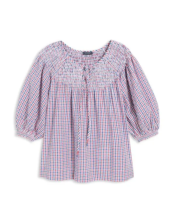 Vineyard Vines Devin Top With Smocked Neckline And Tie Detail