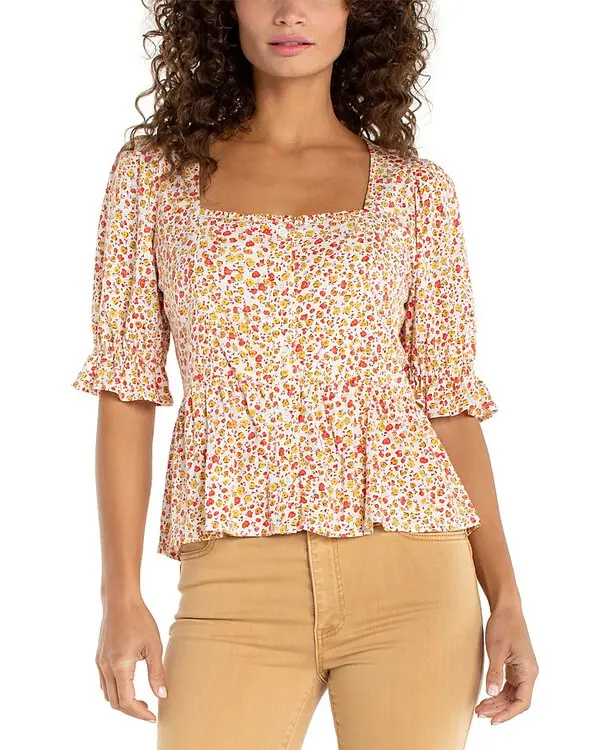 LIVERPOOL Floral Square Neck Peplum Top