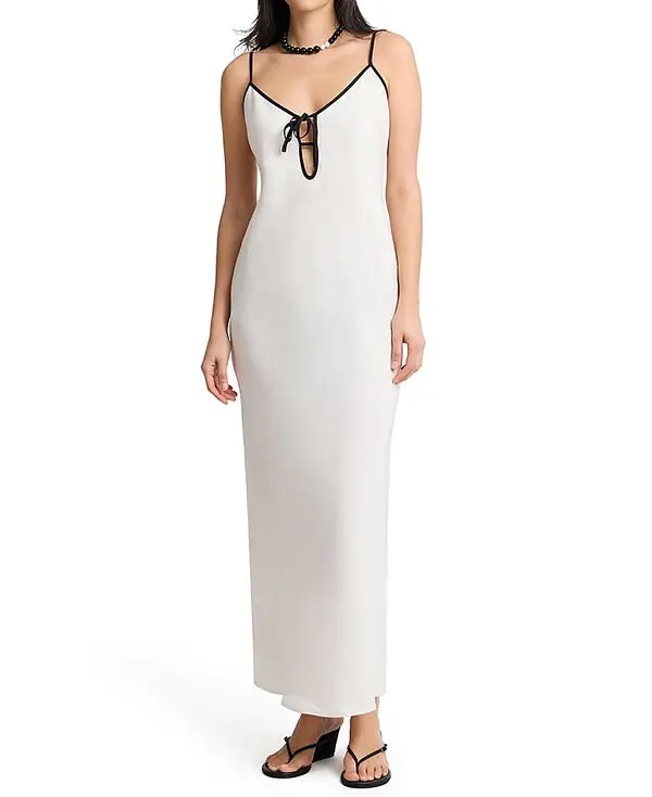 Onia Soleil Slip Maxi Dress With Tie Detail - Egret/black
