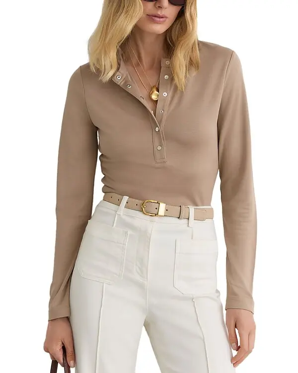 REISS Alina Knit Top With Button Detailing
