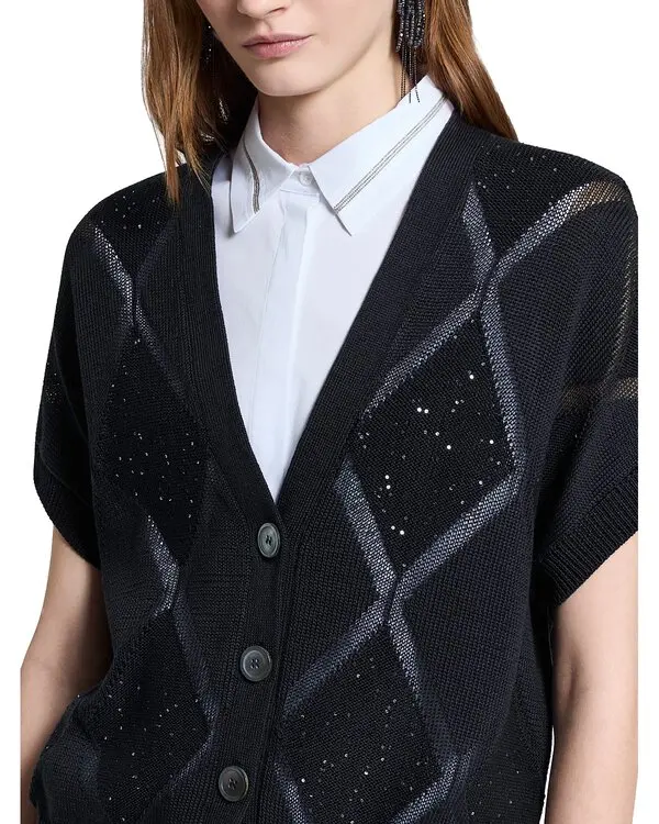 Peserico Sequin Argyle Short Sleeve Cardigan