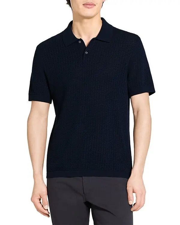 Theory Short Sleeve Cable Knit Polo In Tactile Cotton - Baltic