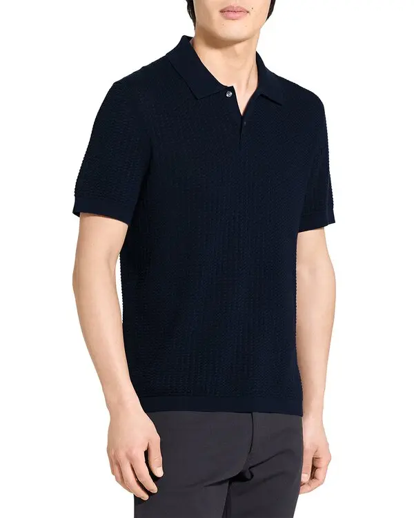 Theory Short Sleeve Cable Knit Polo In Tactile Cotton - Baltic