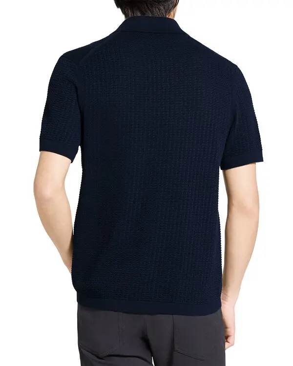 Theory Short Sleeve Cable Knit Polo In Tactile Cotton - Baltic