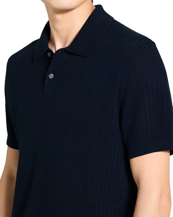 Theory Short Sleeve Cable Knit Polo In Tactile Cotton - Baltic