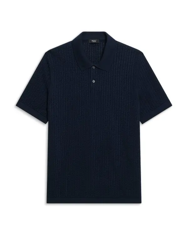 Theory Short Sleeve Cable Knit Polo In Tactile Cotton - Baltic