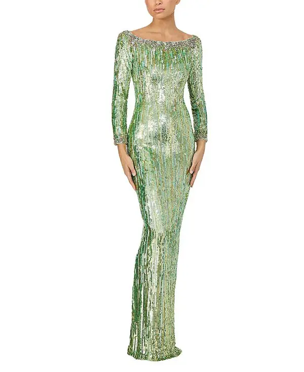 Jenny Packham Marnie Sequin Embellished Maxi Gown - Green Opal