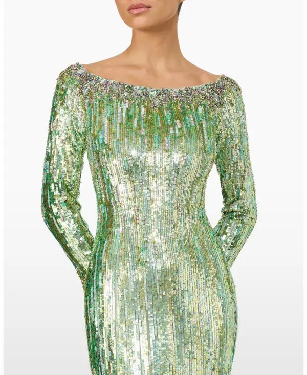Jenny Packham Marnie Sequin Embellished Maxi Gown - Green Opal