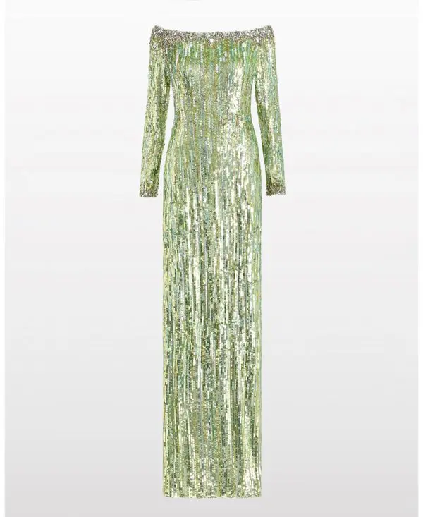 Jenny Packham Marnie Sequin Embellished Maxi Gown - Green Opal