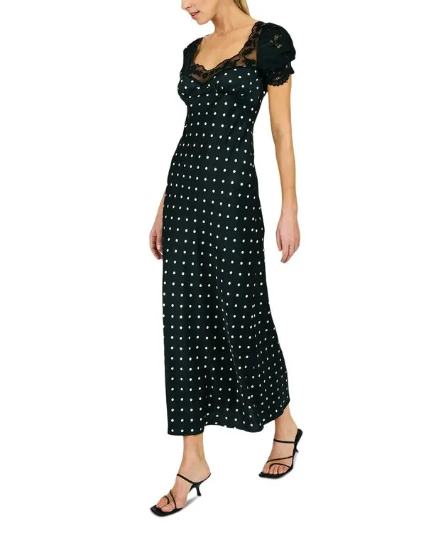 Line & Dot Sophie Maxi Dress With Lace Trim And Polka Dot Print