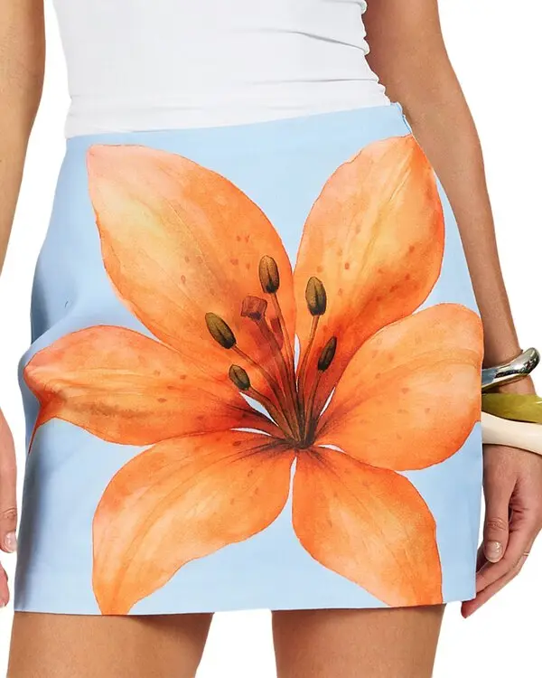 Line & Dot Avah Mini Skirt With Floral Print - Blue Orange
