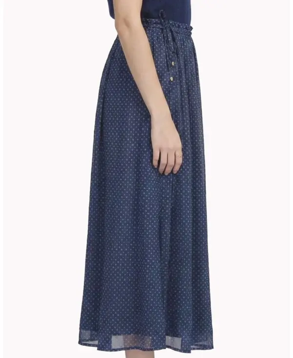 ELLE COLLECTION Printed Chiffon Maxi Skirt - Navy Multicolor