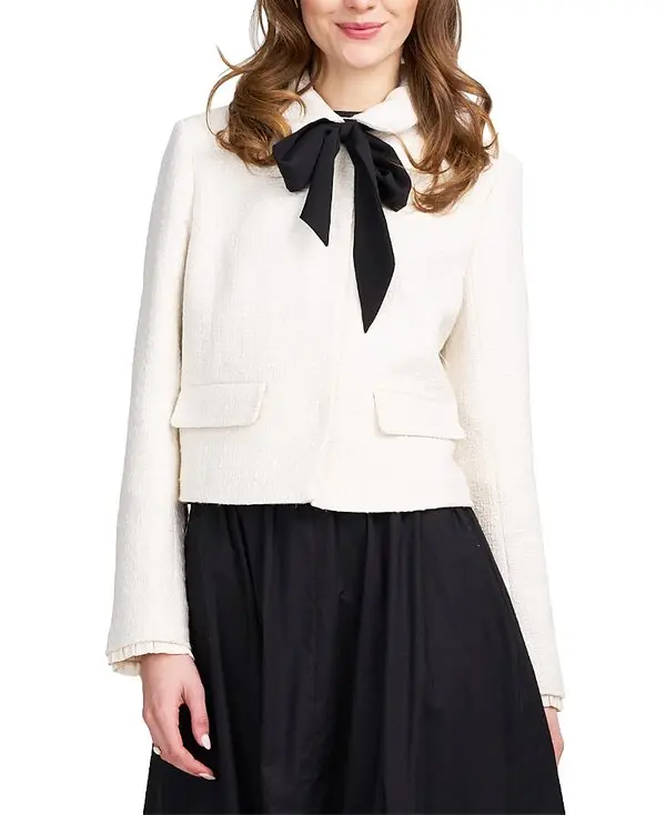 ELLE COLLECTION Tweed Jacket With Bow Detail - Black