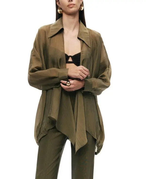 NOCTURNE Fluid Open-front Shirt - Khaki