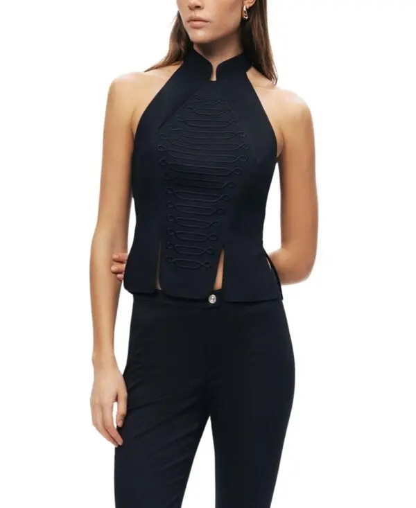 NOCTURNE Halter Neck Mandarin Collar Peplum Top