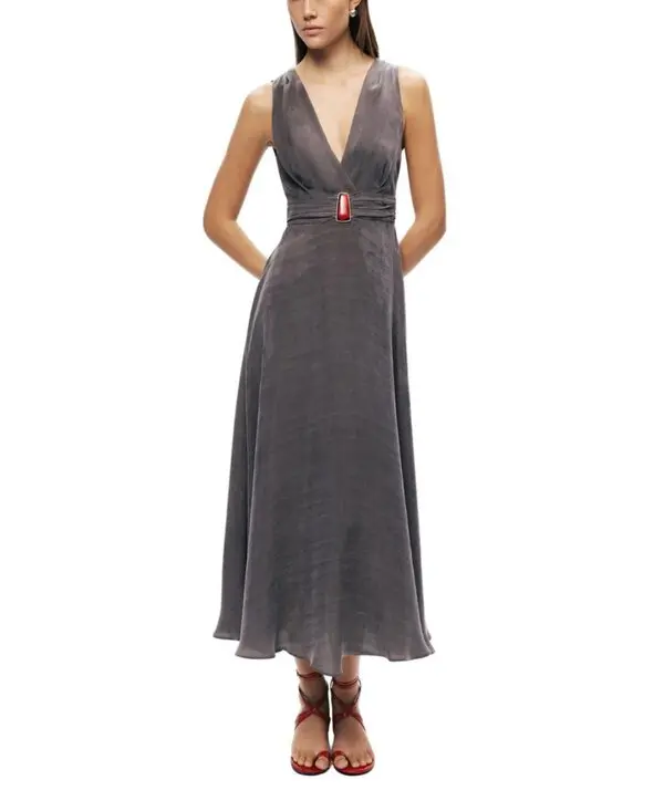 NOCTURNE V-neck Sleeveless Midi Dress - Anthracite