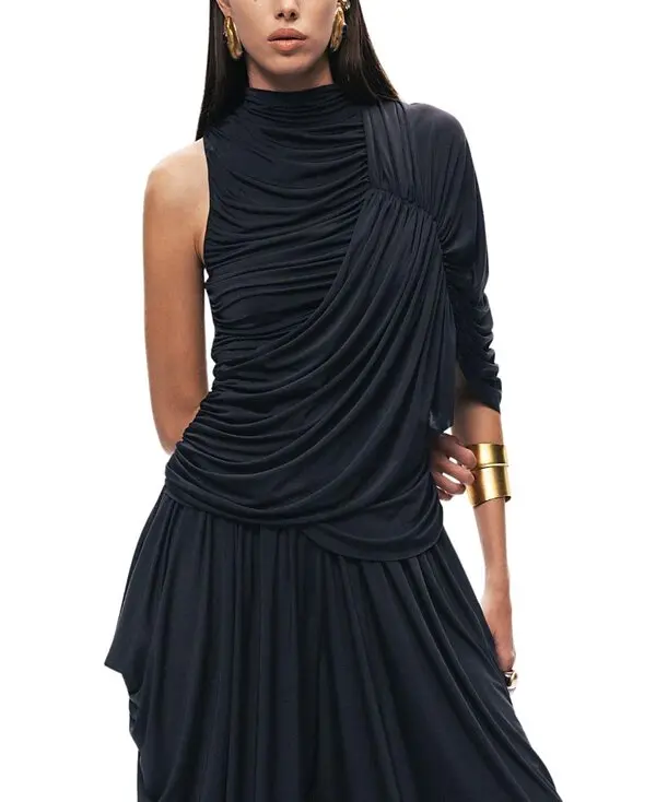 NOCTURNE Asymmetric Draped Blouse - Black