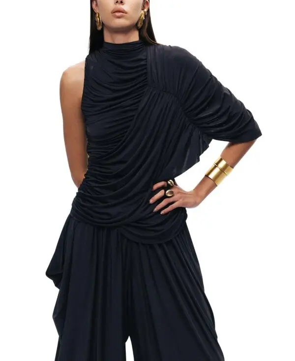 NOCTURNE Asymmetric Draped Blouse