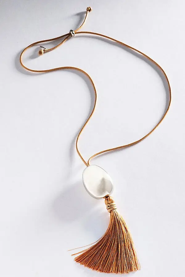 Anthropologie Tassel Pendant Necklace - Taupe/silver