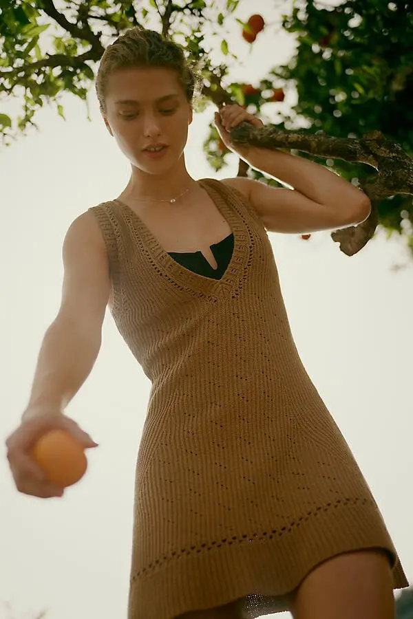 CELANDINE Sleeveless V-neck Mini Sweater Dress - Brown