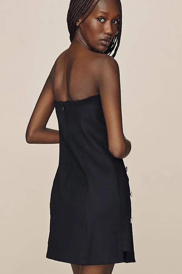 Maeve European Linen Stretch Strapless Shift Dress - Black | Editorialist