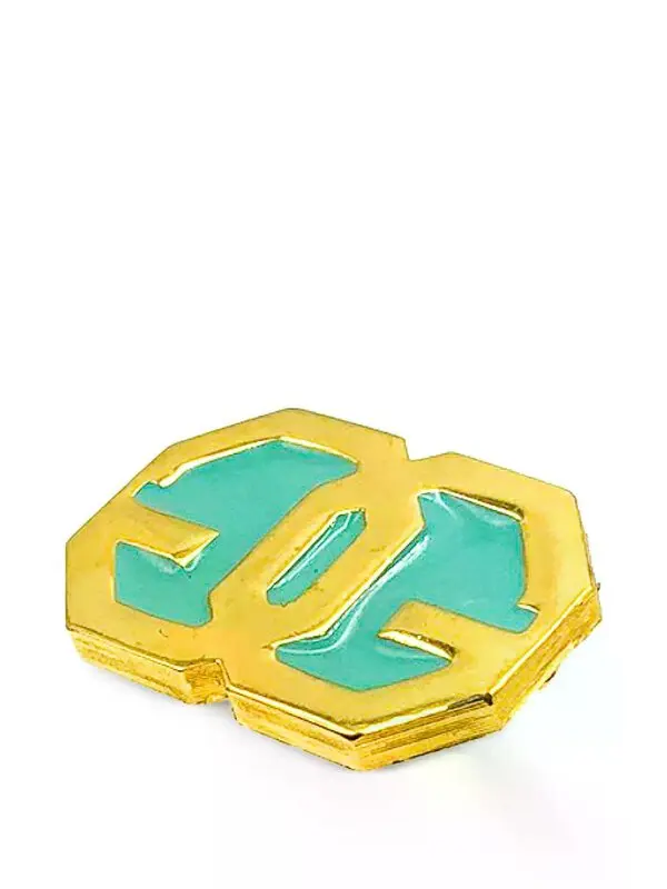 Givenchy 1980 Enamel Double G Brooch - Gold