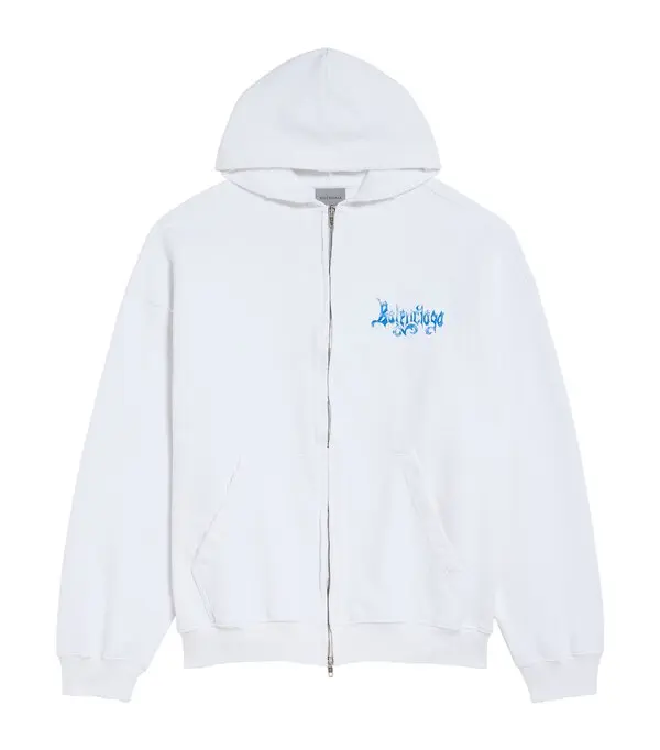 Balenciaga Cotton Sketchy Logo Zip-up Hoodie - White