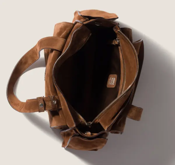 Miu Miu Suede Tote Bag With Logo Detail - Cacao