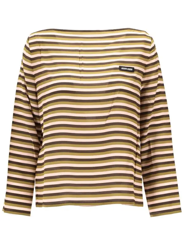 Miu Miu Striped Knit Top - Ebano+felce