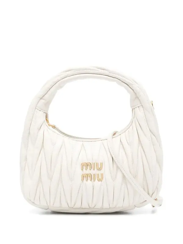 Miu Miu Matelassé Top Zip Handheld Bag - Bianco