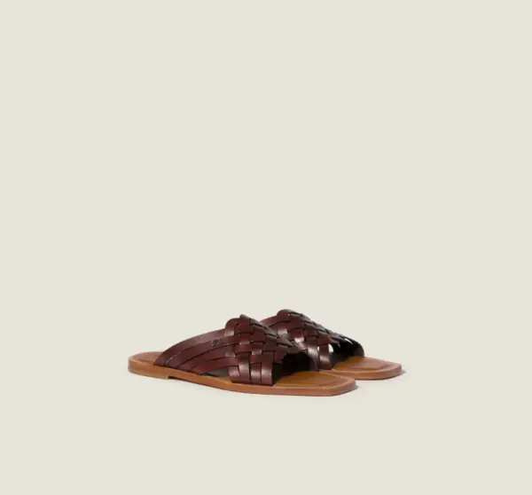 Miu Miu Brown Woven Leather Slides
