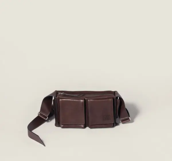 Miu Miu Brown Leather Crossbody Bag With Double Pockets - Bruciato