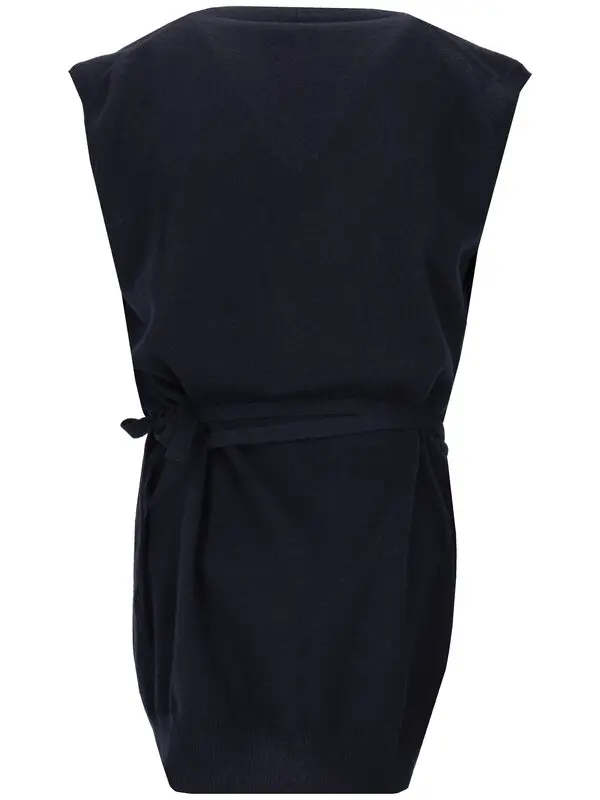 LA ROSE V-neck Cashmere Cardigan With Belt - Blue Navy