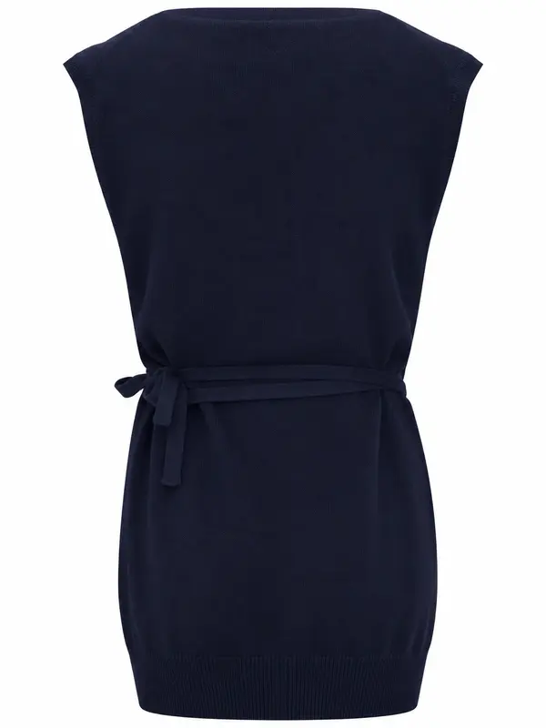 LA ROSE V-neck Cashmere Cardigan With Belt - Blue Navy