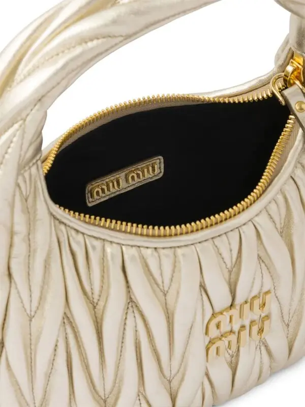 Miu Miu Quilted Top Handle Bag With Gold Tone Logo - Pirite