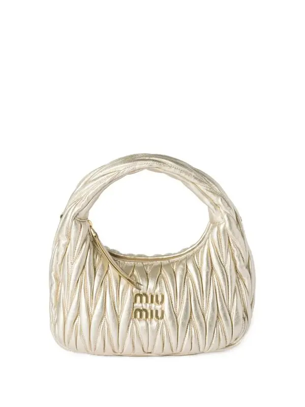 Miu Miu Quilted Top Handle Bag With Gold Tone Logo - Pirite