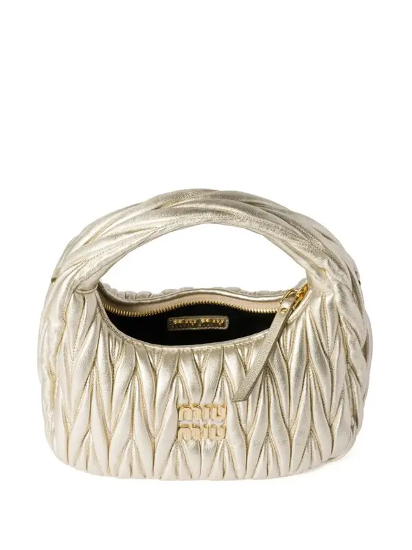 Miu Miu Quilted Top Handle Bag With Gold Tone Logo - Pirite