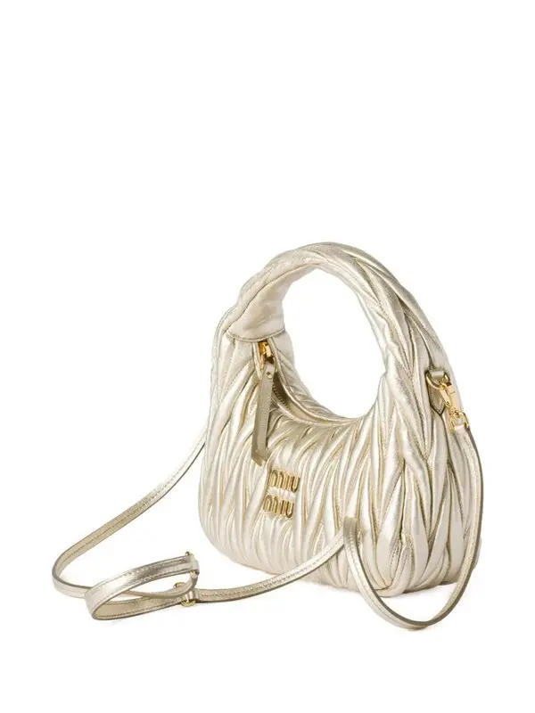Miu Miu Quilted Top Handle Bag With Gold Tone Logo - Pirite