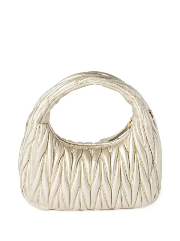 Miu Miu Quilted Top Handle Bag With Gold Tone Logo - Pirite