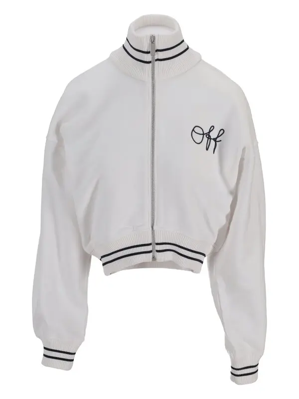 Off-White Cropped Zip-up Jacket With Embroidered Logo