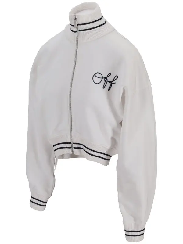 Off-White Cropped Zip-up Jacket With Embroidered Logo
