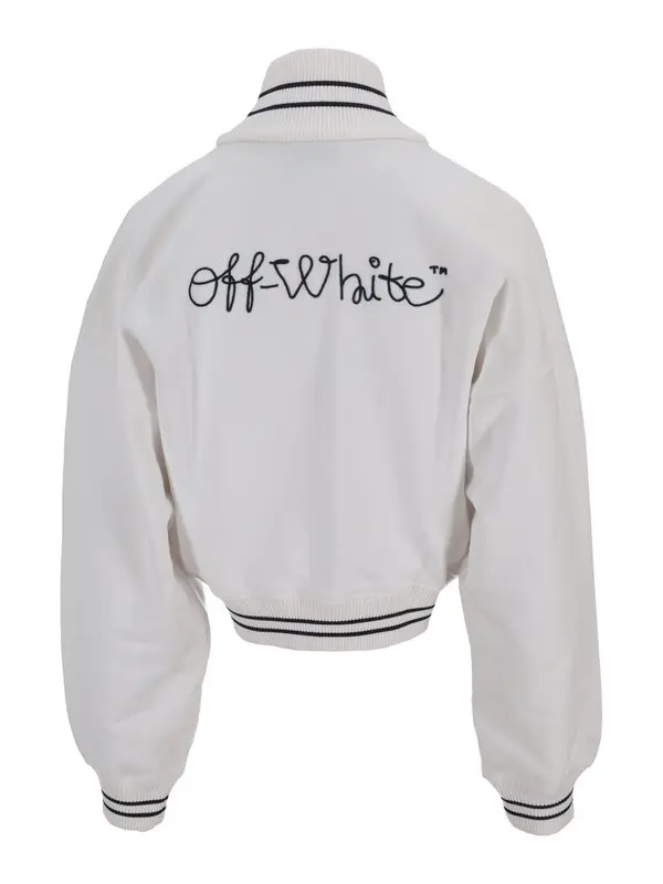 Off-White Cropped Zip-up Jacket With Embroidered Logo