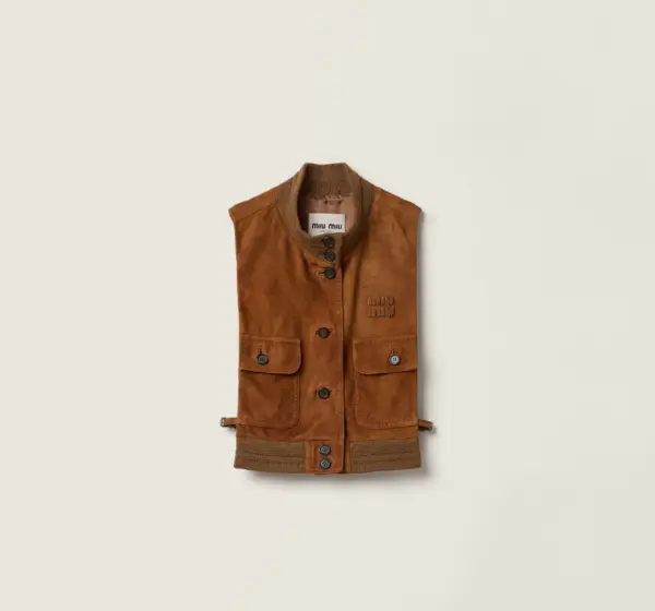 Miu Miu Suede Vest With Logo Detail