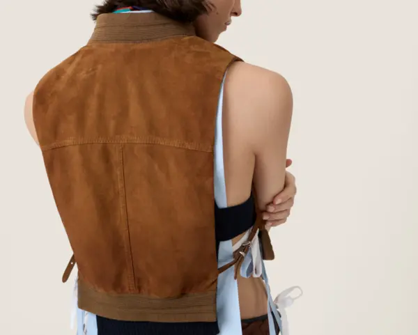 Miu Miu Suede Vest With Logo Detail