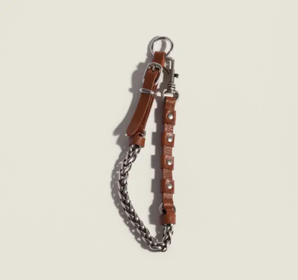 Miu Miu Leather And Chain Accent Keychain - Tabacco 1