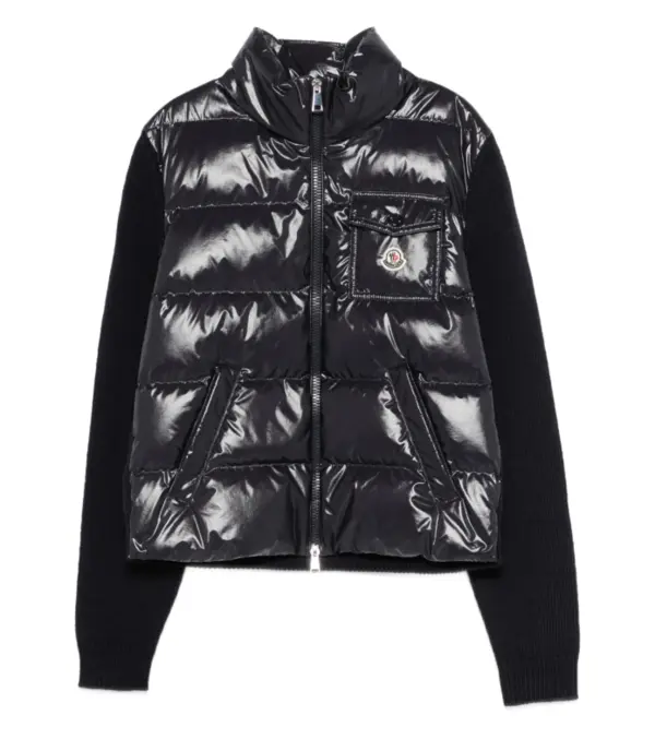 Moncler Quilted Down Vest With Contrast Knit Sleeves - Navy